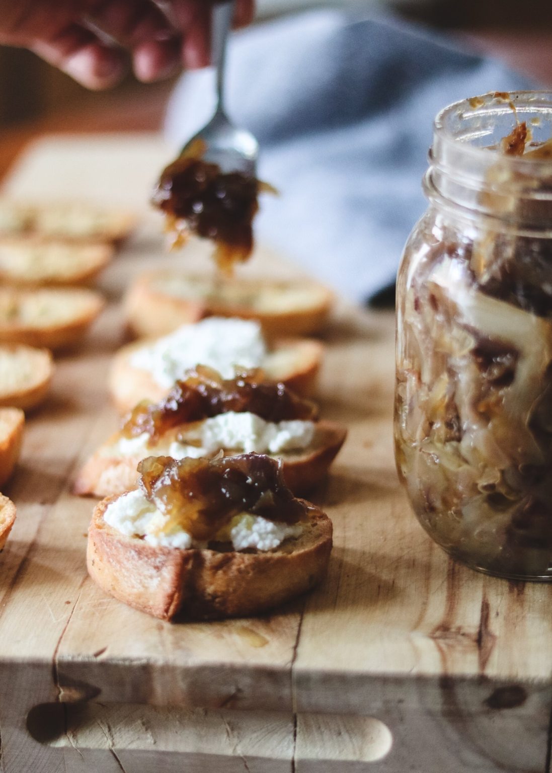 Caramelized Onion Confit & Ricotta on Crostini - MAY EIGHTY FIVE